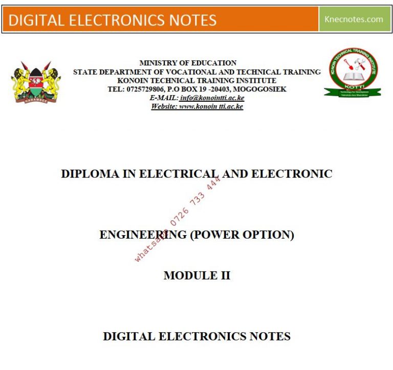 Digital Electronics notes KNEC Diploma - pdf notes Digital Electronics notes KNEC Diploma - pdf notes