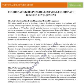 Coordinating Business Development Learning Guide Pdf notes TVET CDACC ...