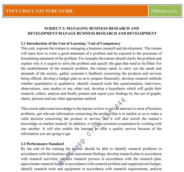 Managing Business Research and Development Learning Guide Pdf notes ...