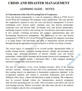 Crisis and Disaster Management Pdf notes TVET CDACC Level 6 CBET - pdf ...