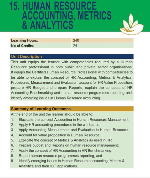 Human Resource Accounting, Metrics and Analytics CHRP - pdf notes