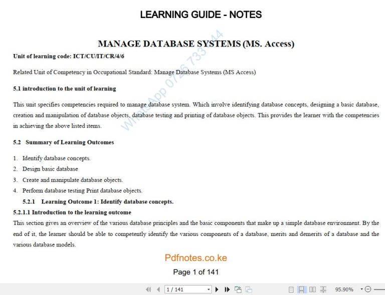 Manage Database System Pdf notes Level 5 TVET CDACC CBET - pdf notes