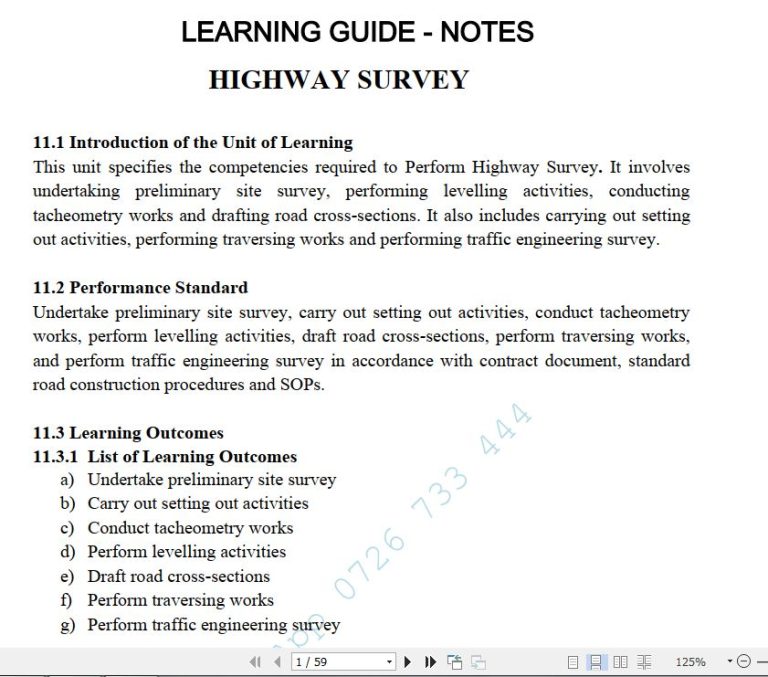 Highway Survey Learning Guide Pdf notes TVET CDACC Level 6 CBET - pdf notes
