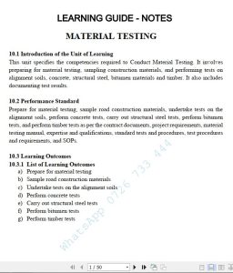 Material Testing Learning Guide Pdf notes TVET CDACC Level 6 CBET - pdf ...