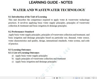 Water and Wastewater Technology Learning Guide Pdf notes TVET CDACC ...