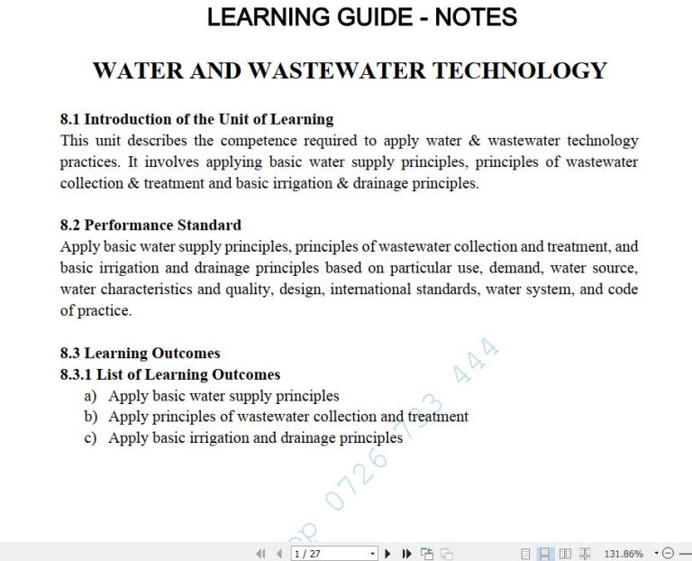 Water and Wastewater Technology Learning Guide Pdf notes TVET CDACC ...