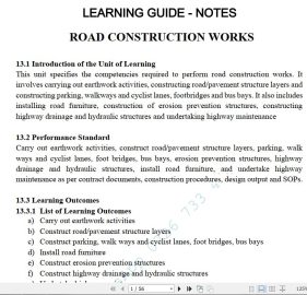 Road Construction Works Learning Guide Pdf notes TVET CDACC Level 6 ...