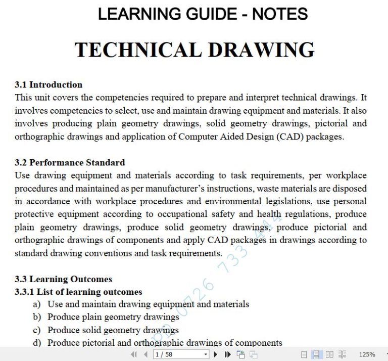 Technical Drawings Learning Guide Pdf notes TVET CDACC Level 6 CBET ...