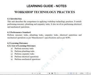 Workshop Technology Practices Learning Guide Pdf notes TVET - [Civil ...