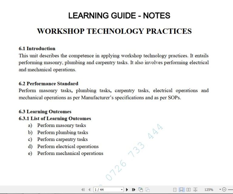 Workshop Technology Practices Learning Guide Pdf notes TVET - [Civil ... Workshop Technology Practices Learning Guide Pdf notes TVET - [Civil ...