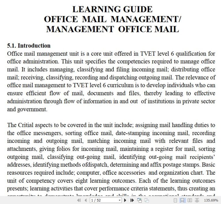 Office Mail Management/ Management Office Mail Learning Guide Pdf notes ...