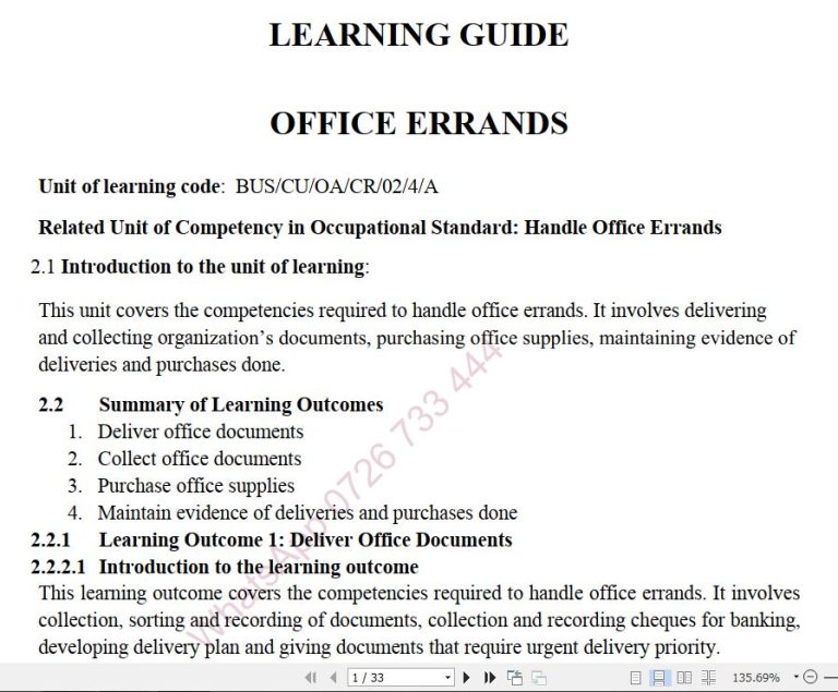 Office Errands Pdf notes TVET CDACC Level 4 - pdf notes