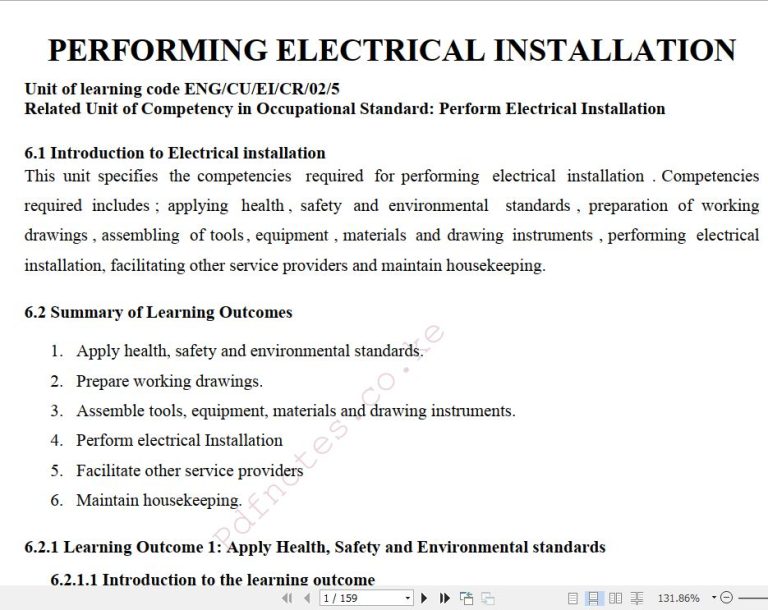 Performing Electrical Installation Pdf notes TVET CDACC Level 5 CBET ...