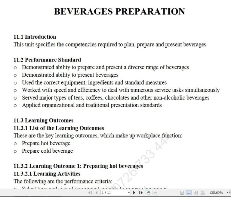 Beverages Preparation Pdf Notes Tvet Cdacc Level 6 Cbet Pdf Ebooks