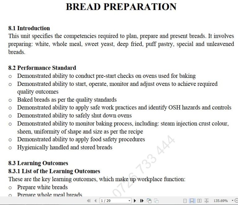Breads Preparation Pdf notes TVET CDACC Level 6 CBET - pdf notes