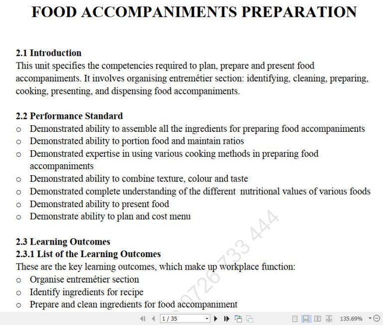 Food Accompaniments Pdf Notes Tvet Cdacc Level 6 Cbet Pdf Ebooks