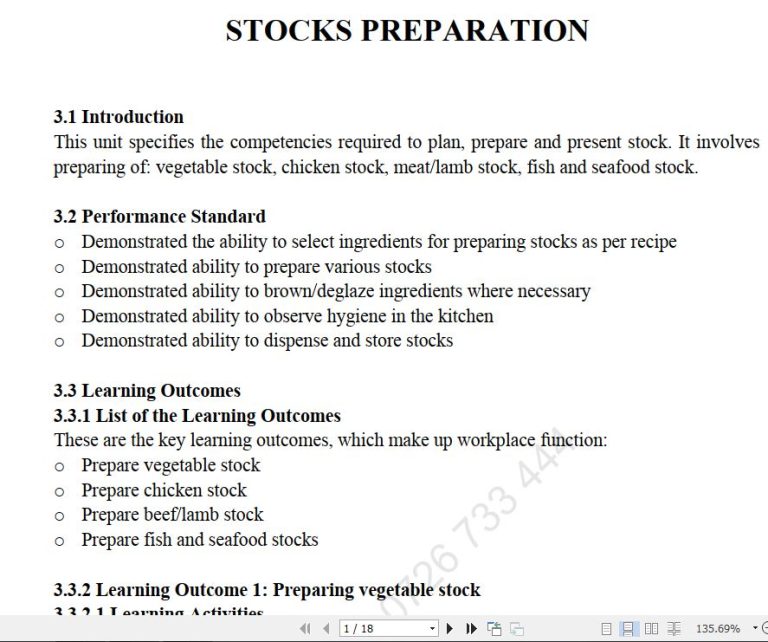 Stocks Preparation Pdf notes TVET CDACC Level 6 CBET - pdf notes
