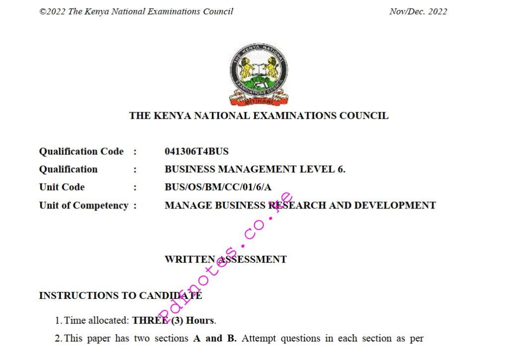 Manage Business Research and Development Level 6 TVET CDACC November ...