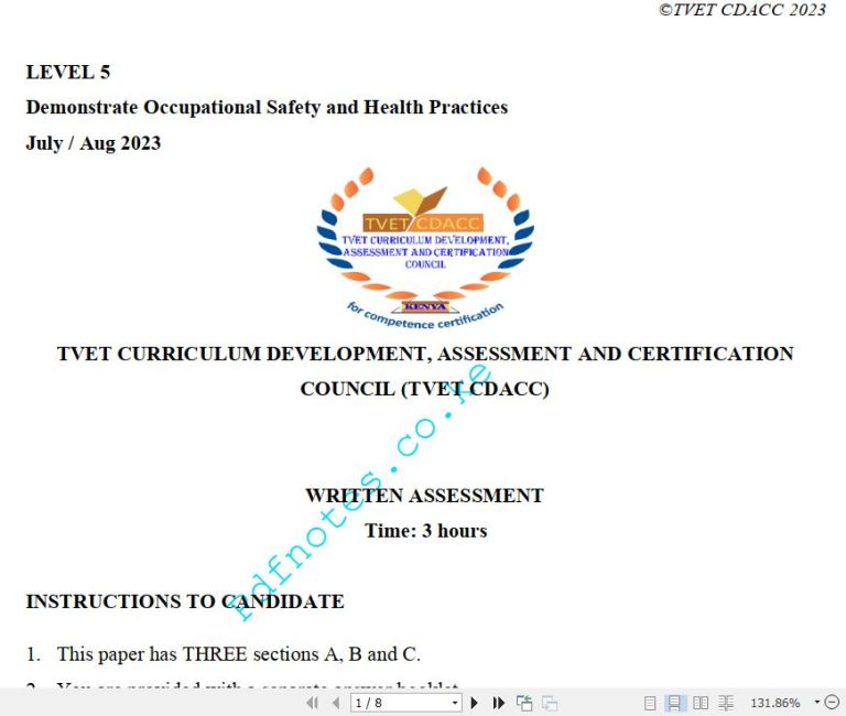 Demonstrate Occupational Safety and Health Practices(OSHP) Level 5 July ...