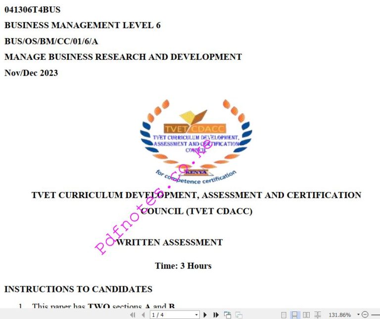 Manage Business Research and Development Level 6 TVET CDACC November ...