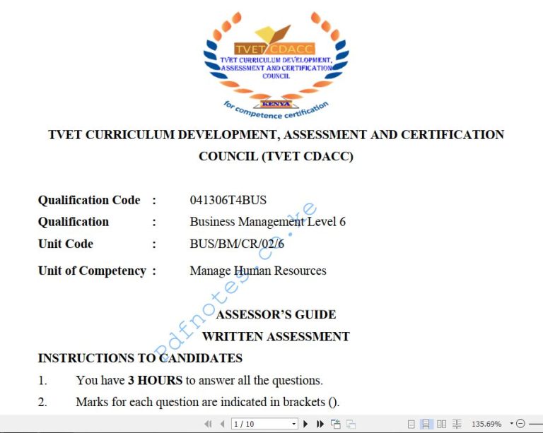Manage Human Resource Level 6 TVET CDACC March/April 2022 Past ...