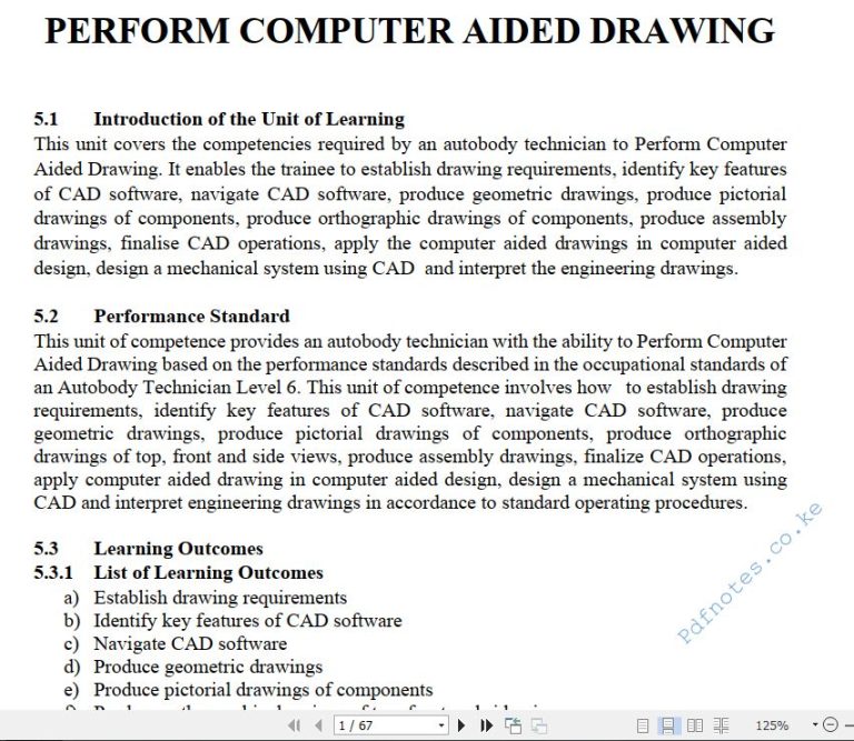 Computer Aided Drawing Pdf notes TVET CDACC Level 6 (Autobody) - pdf notes