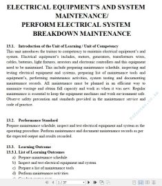 Electrical Equipment’s and System Maintenance/Perform Electrical System ...