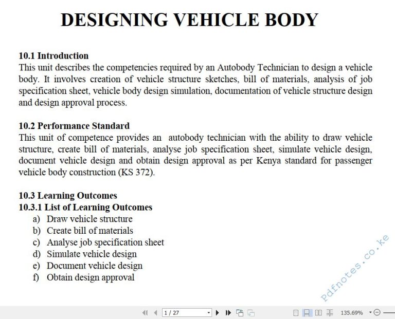 Designing Vehicle Body Pdf notes TVET CDACC Level 6 - pdf notes