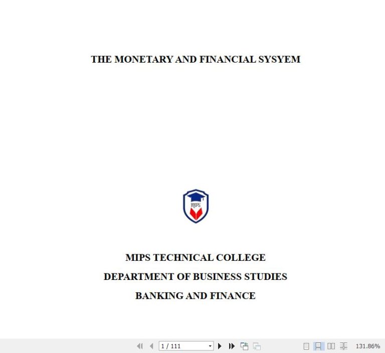 Monetary and Financial System KNEC notes - pdf notes