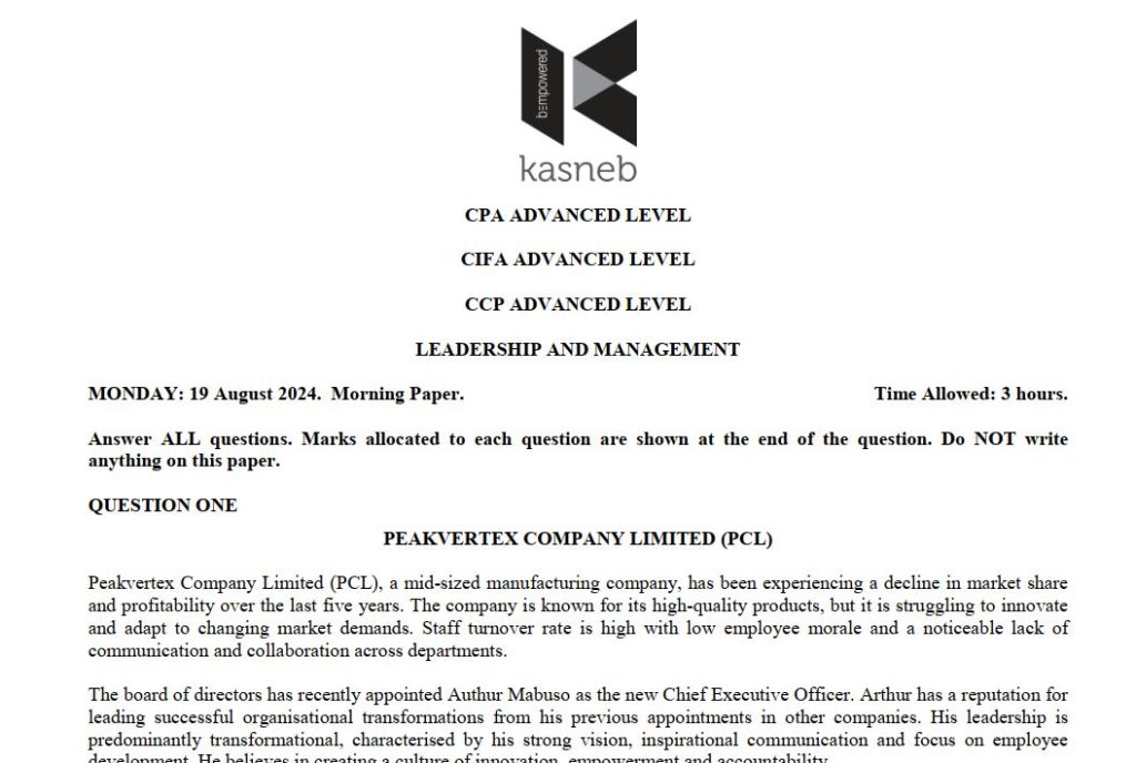 August 2024 Leadership and Management Past papers with answers - pdf notes
