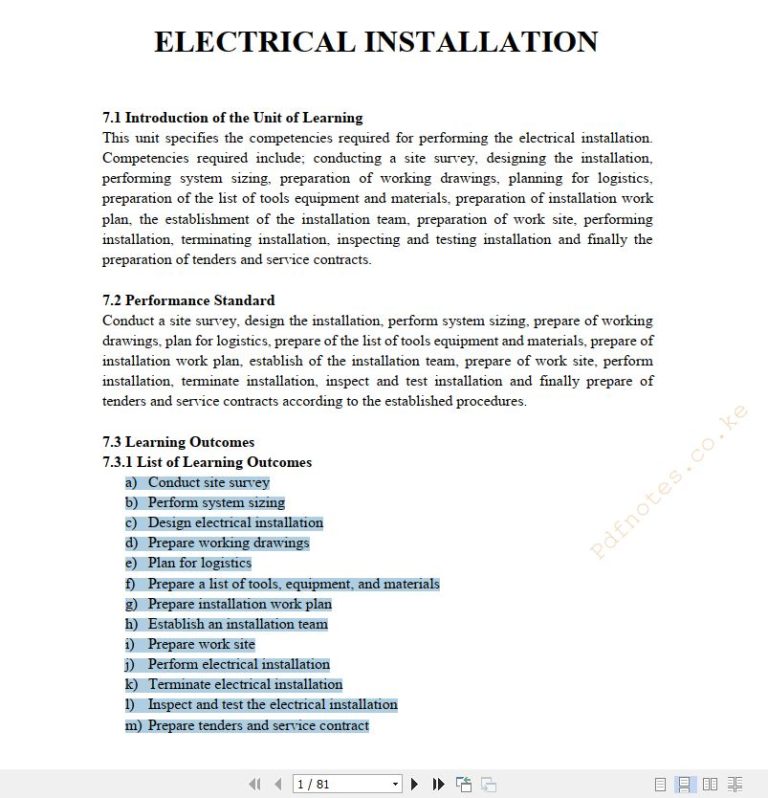 Electrical Installation Learning Guide notes - pdf notes